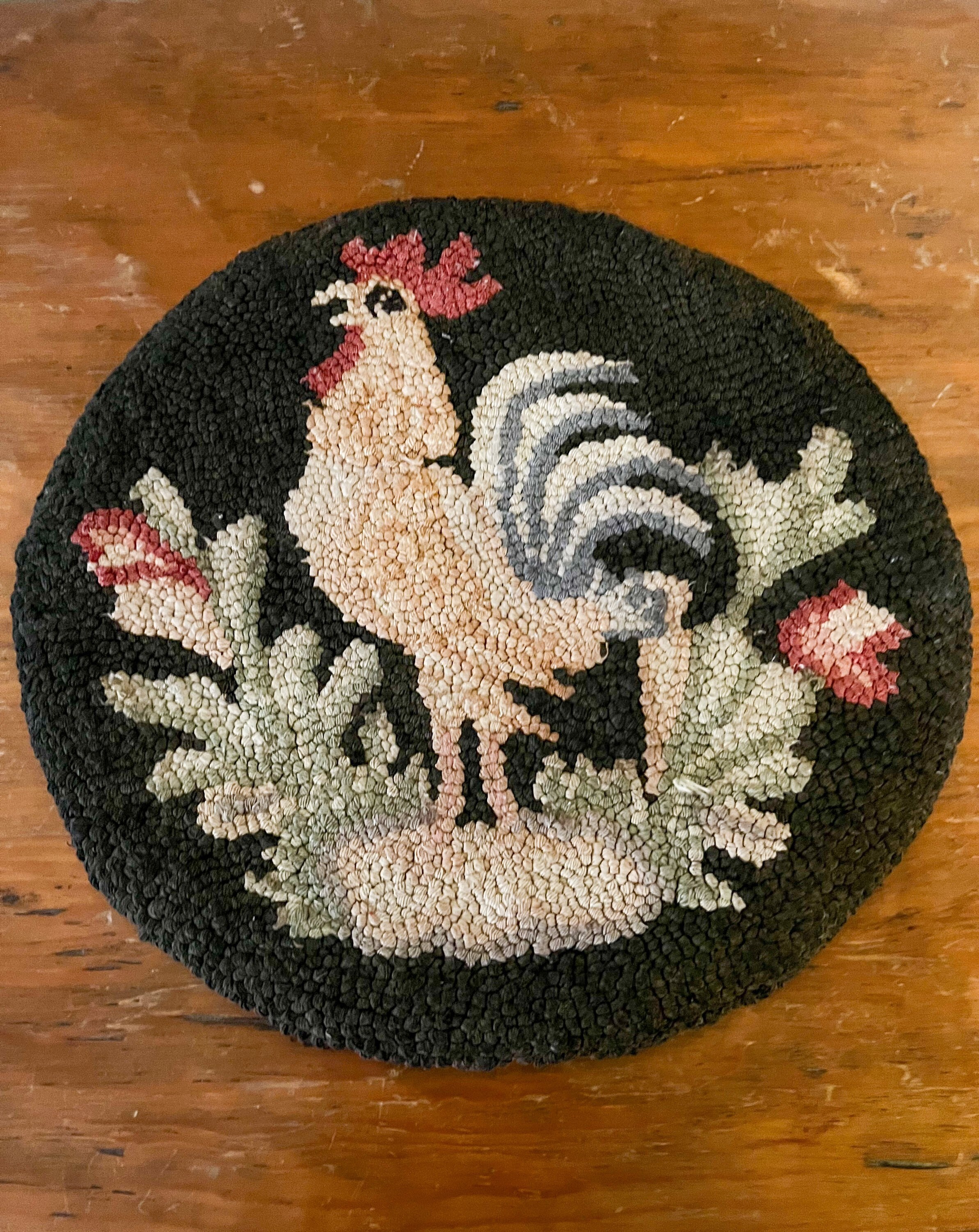 Vintage Rooster Hooked Rug Stool Cover - Etsy