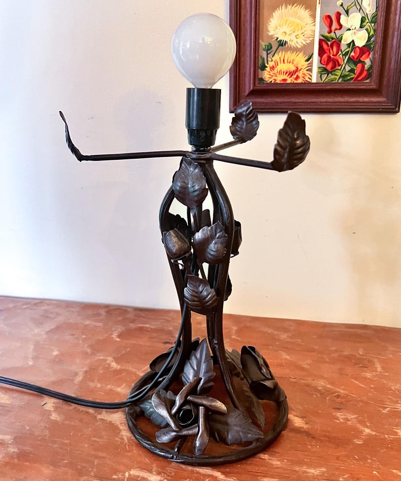 Vintage Wrought Iron Rose & Vine Table Lamp - Etsy