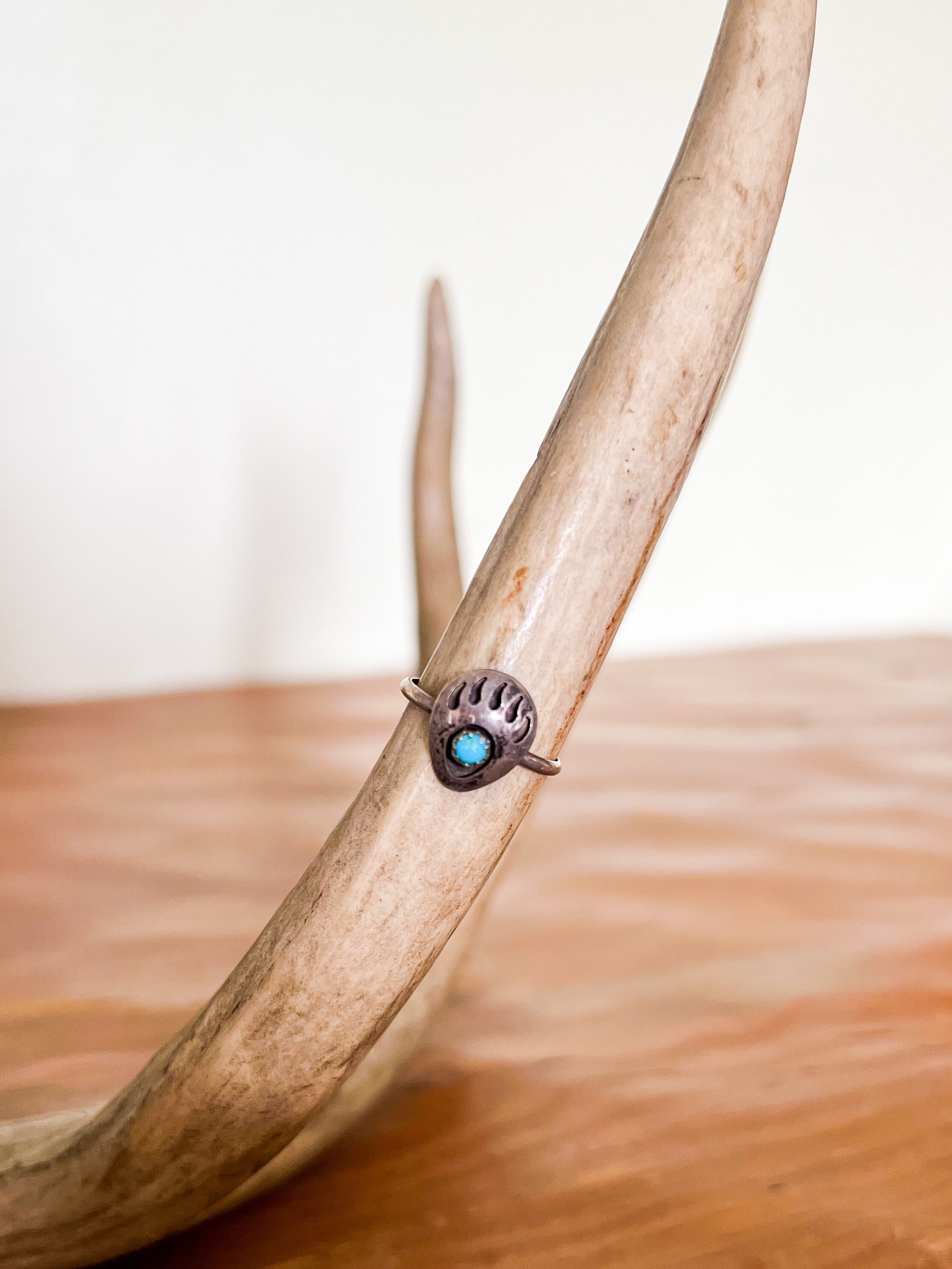 Vintage Sterling Silver Navajo Bear Claw Turquoise Ring Sz 6 - Etsy