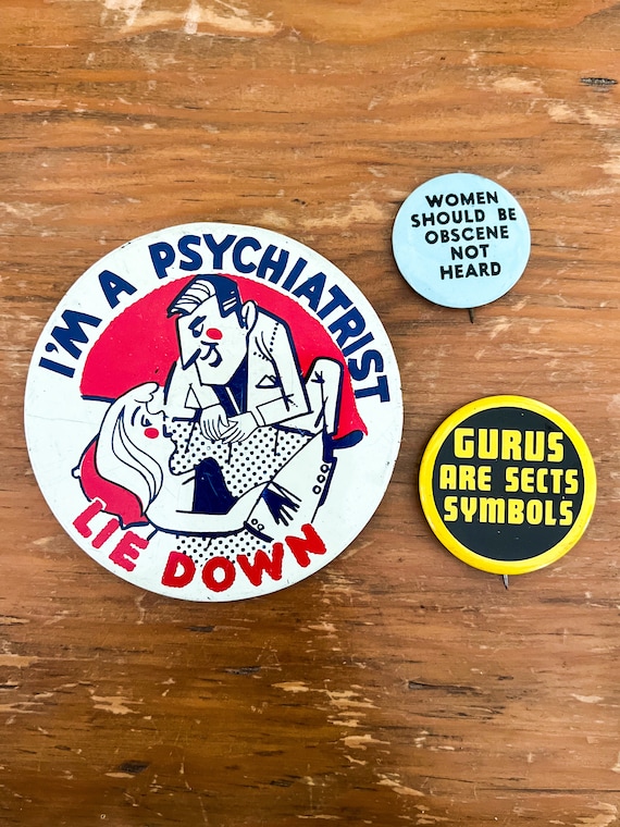 Vintage 1960’s Offensive Humor Pinback Pin Buttons - Gem