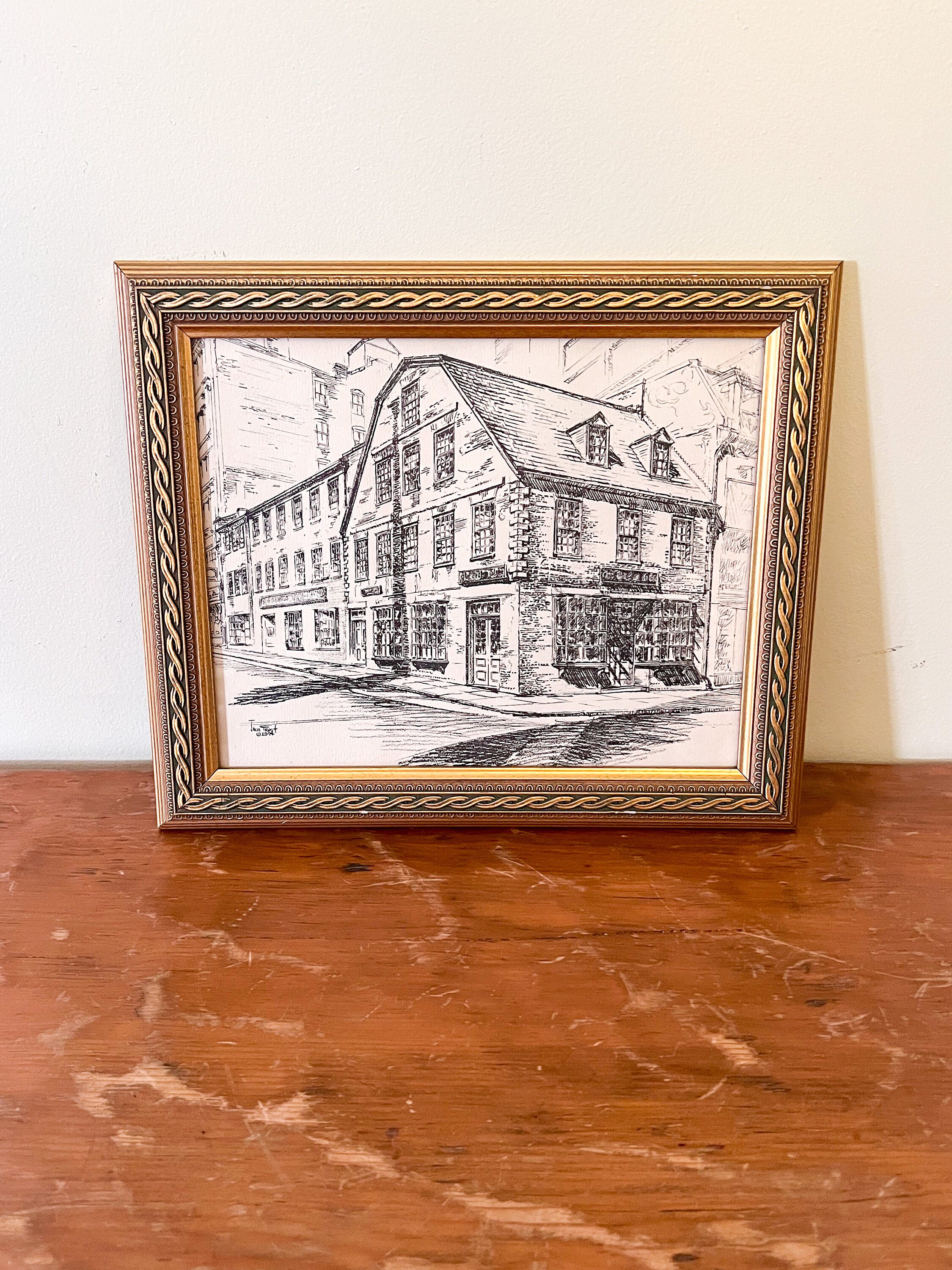 Vintage Pen & Ink Sketch of Boston’s Oldest Building Bookstore - Etsy