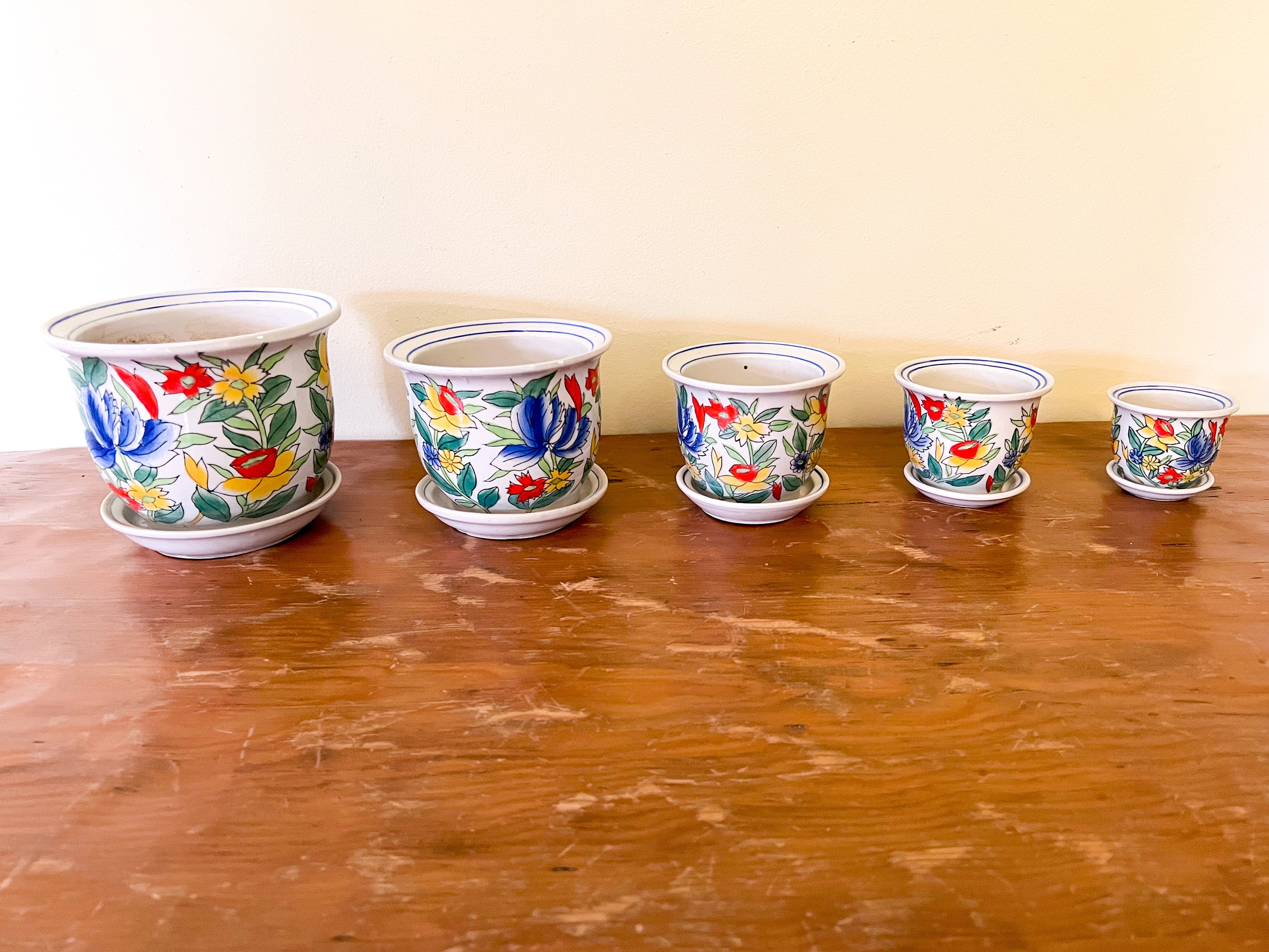 Vintage Set of 5 Hand Painted Nesting Pottery Planters - Etsy
