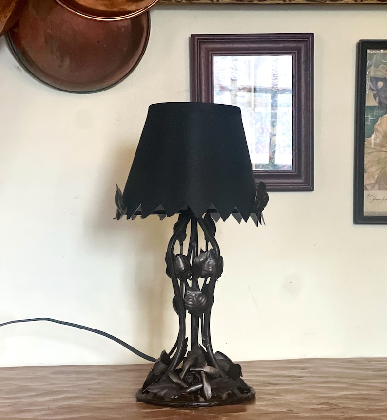 Vintage Wrought Iron Rose & Vine Table Lamp - Etsy