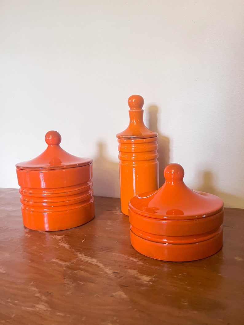 Vintage Mid Century Orange Pottery Apothecary Jars Italy & Canada - Etsy