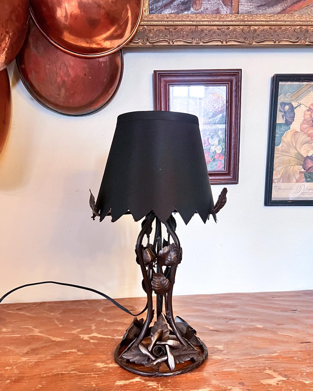 Vintage Wrought Iron Rose & Vine Table Lamp - Etsy