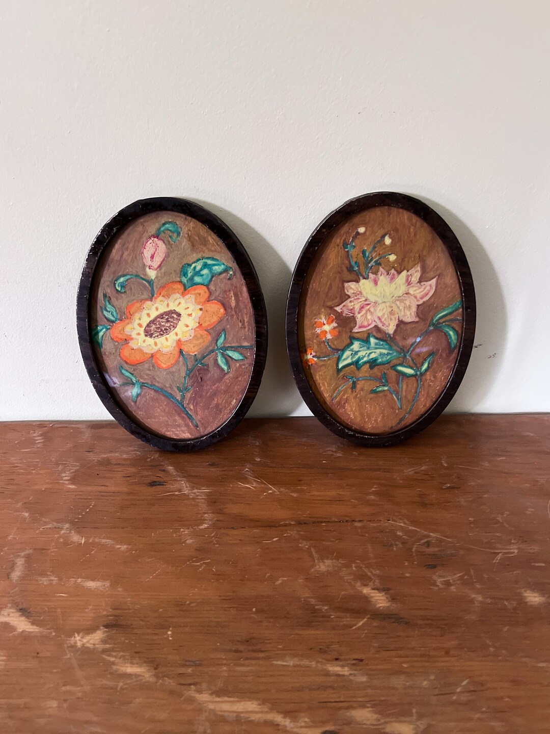 Vintage Pastel Folk Art Flower in Frames - Etsy