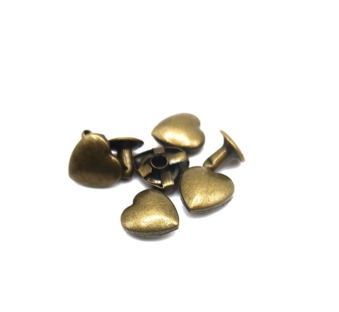 10mm Heart Rivets Antique Brass Finish, Double Cap, for Purse, Bags ...