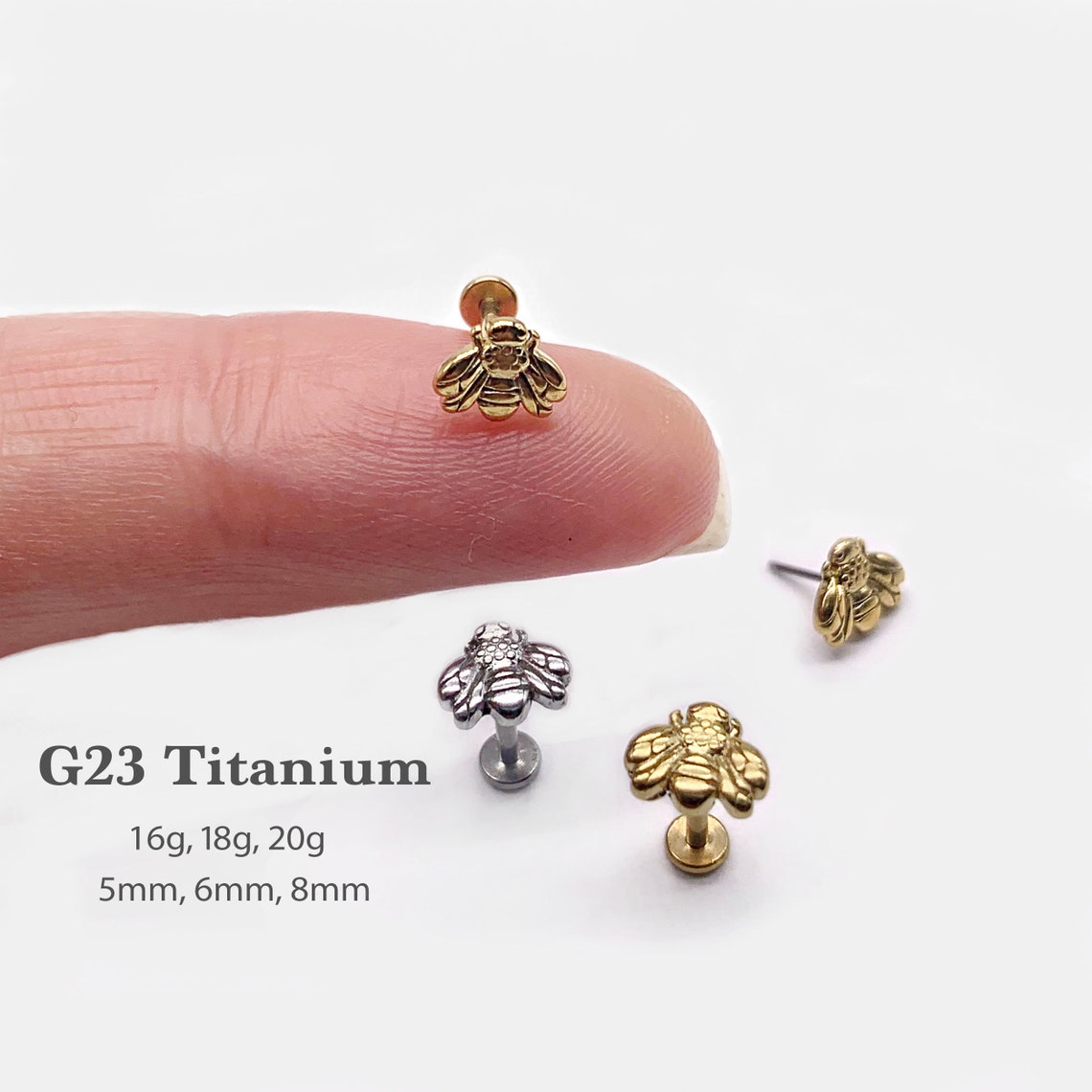 20G/18G/16G Bee Push Pin Labret Threadless Flat Back Earring - Etsy