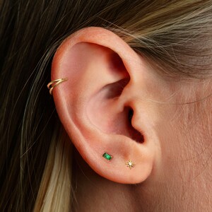 20G/18G/16G Emerald Baguette Push Pin Labret Threadless Flat Back Earring Tragus Stud Flat Back ...