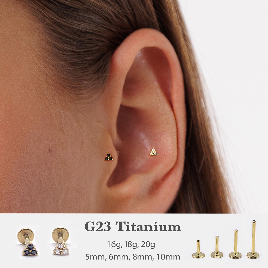 20G/18G/16G 2mm Triangle Stud Push Pin Labret • Threadless Flat Back ...