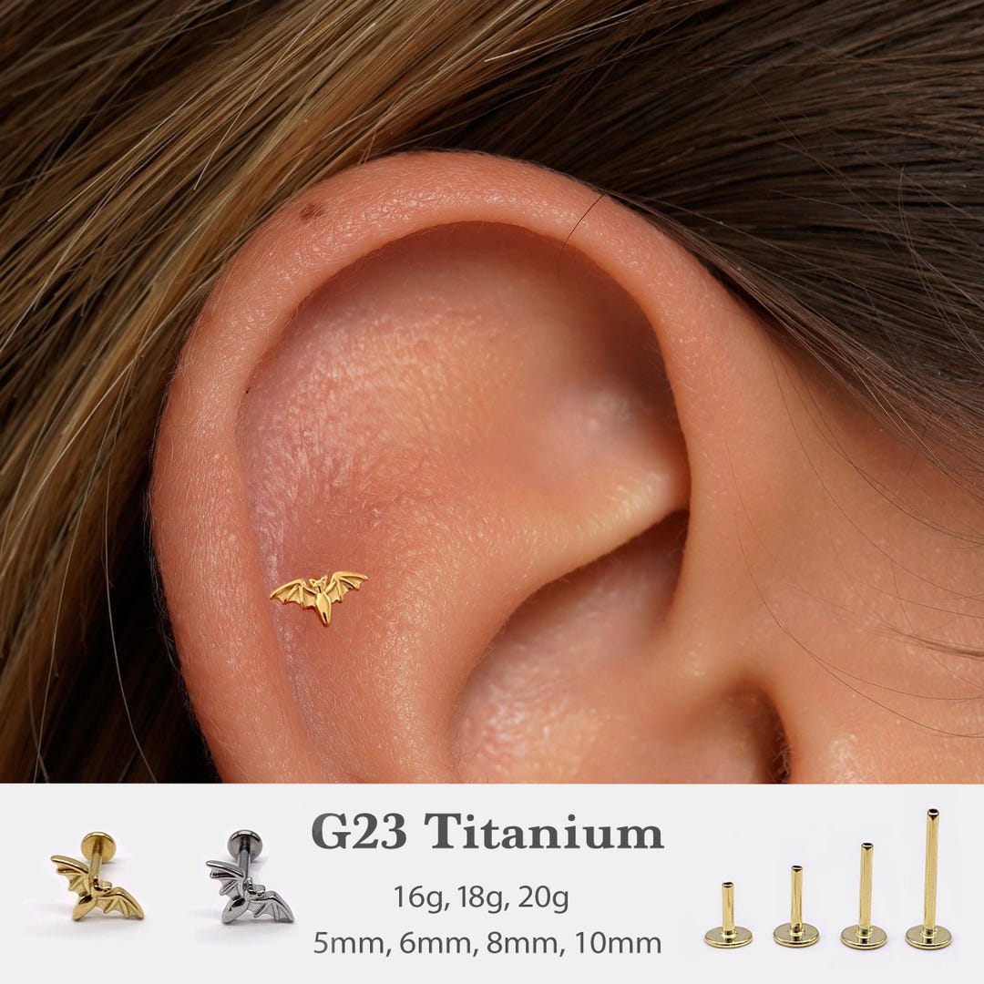 20G/18G/16G Bat Push Pin Labret • Threadless Flat Back Earring • Tragus ...