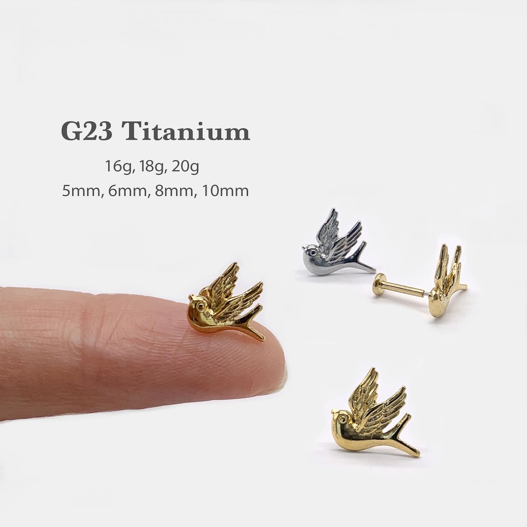 20G/18G/16G Bird Push Pin Labret • Threadless Flat Back Earring ...