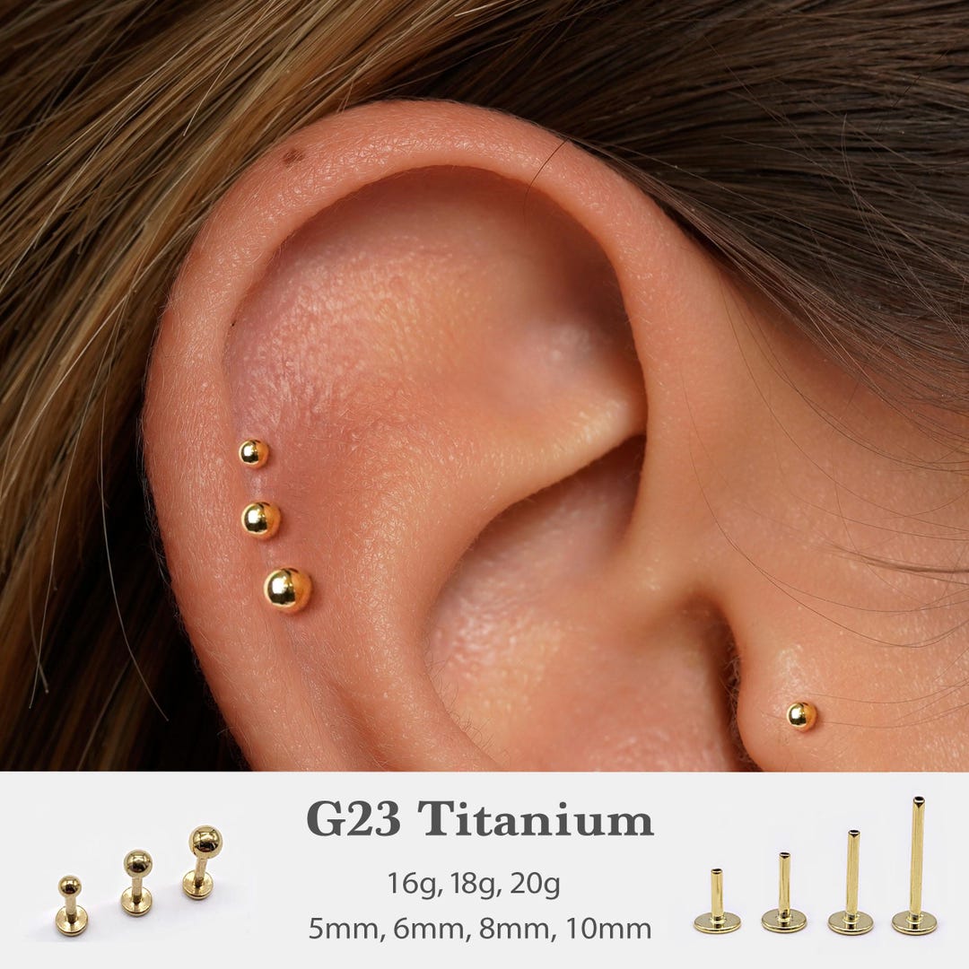 20G/18G/16G Ball Stud Push Pin Labret • Threadless Flat Back Earring • Tragus Stud • Flat Back ...