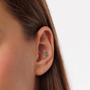 20G/18G/16G Emerald Baguette Push Pin Labret • Threadless Flat Back Earring • Tragus Stud • Flat ...