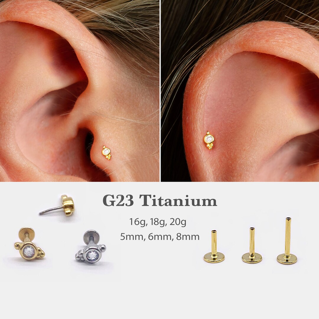 20G/18G/16G Tiny Push Pin Labret Threadless Flat Back Earring Tragus ...