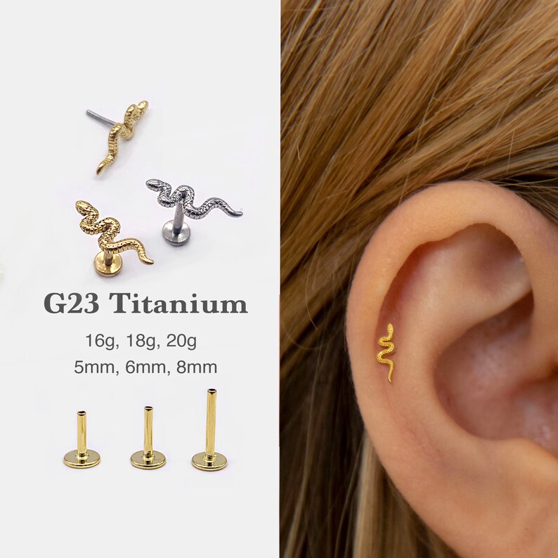 20G/18G/16G Snake Push Pin Labret Threadless Flat Back - Etsy