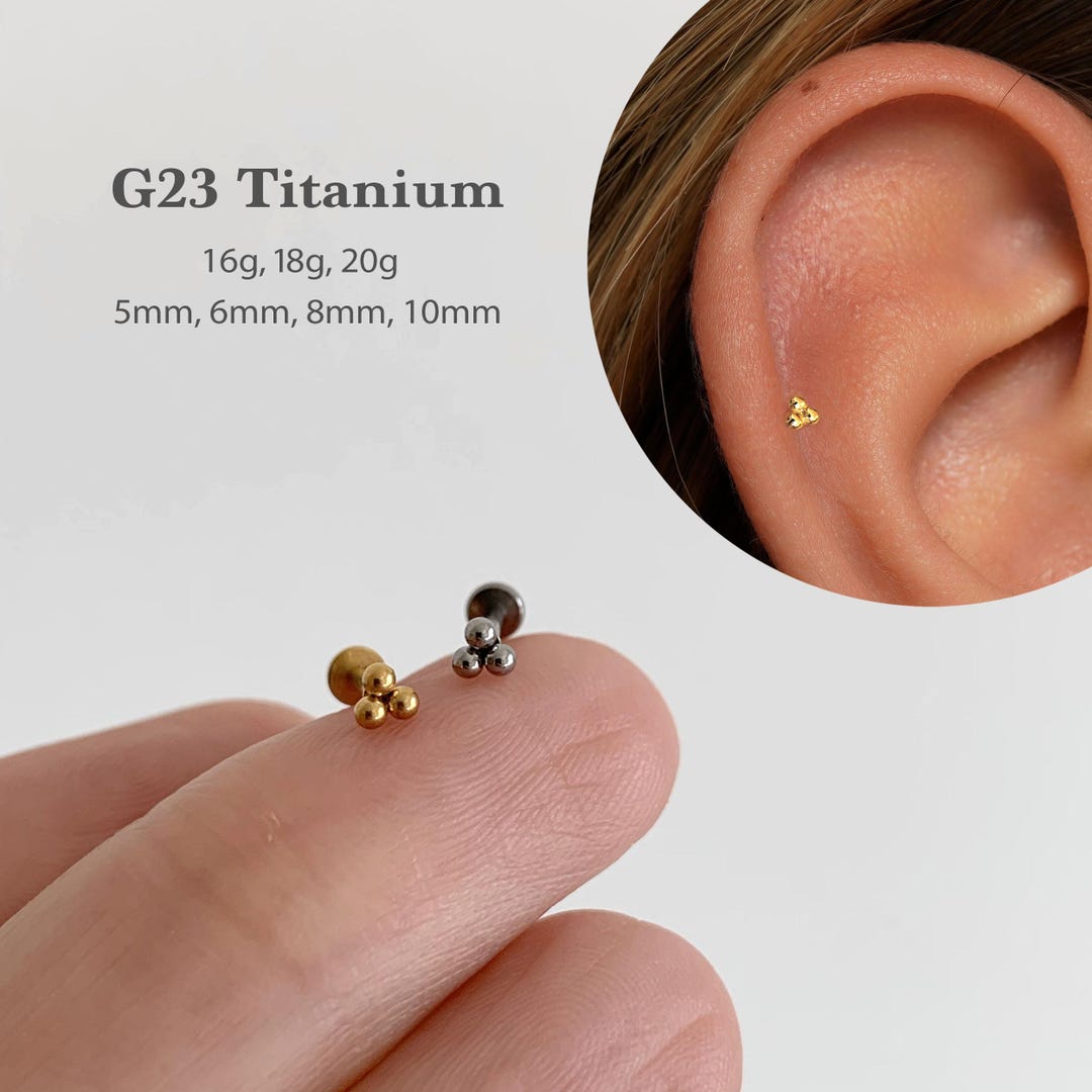 20G/18G/16G Three Ball Push Pin Labret • Threadless Flat Back Earring ...