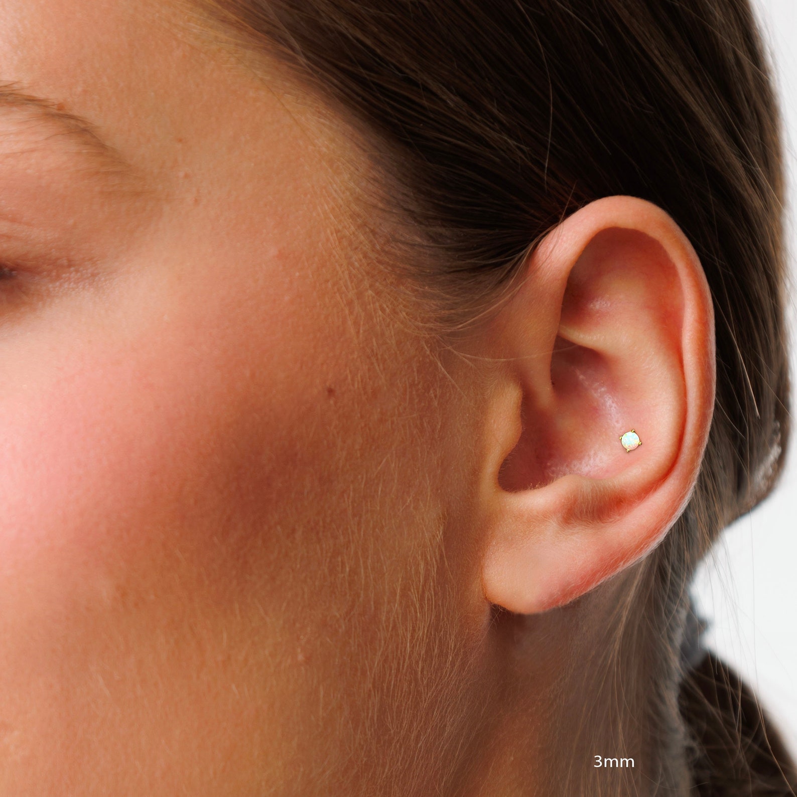 20G/18G/16G White Opal Push Pin Labret Threadless Flat Back Earring Tragus Stud Flat Back Stud ...