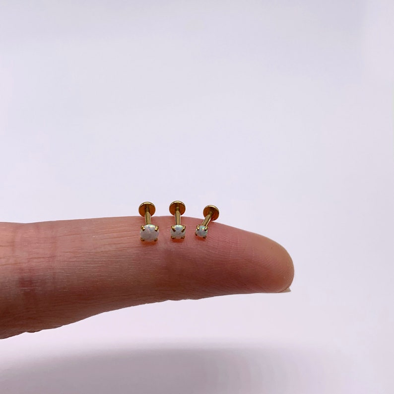 20G/18G/16G White Opal Push Pin Labret Threadless Flat Back - Etsy
