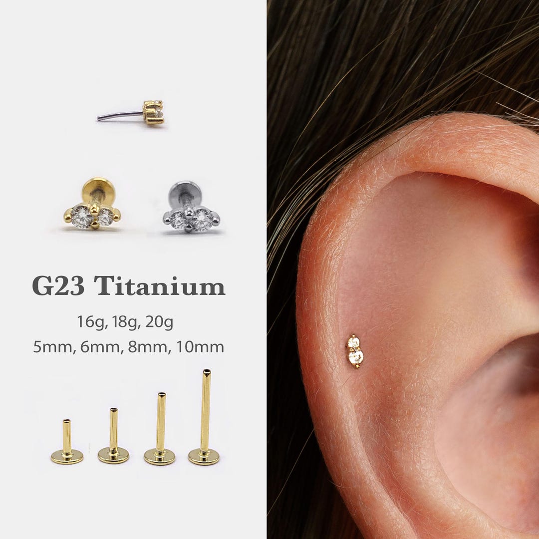 20G/18G/16G Tiny Push Pin Labret Two Stone Flat Back Earring Tragus ...