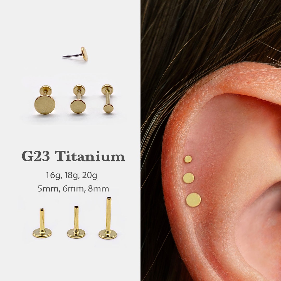 20G/18G/16G Flat Circle Push Pin Labret threadless Flat Back Earring ...