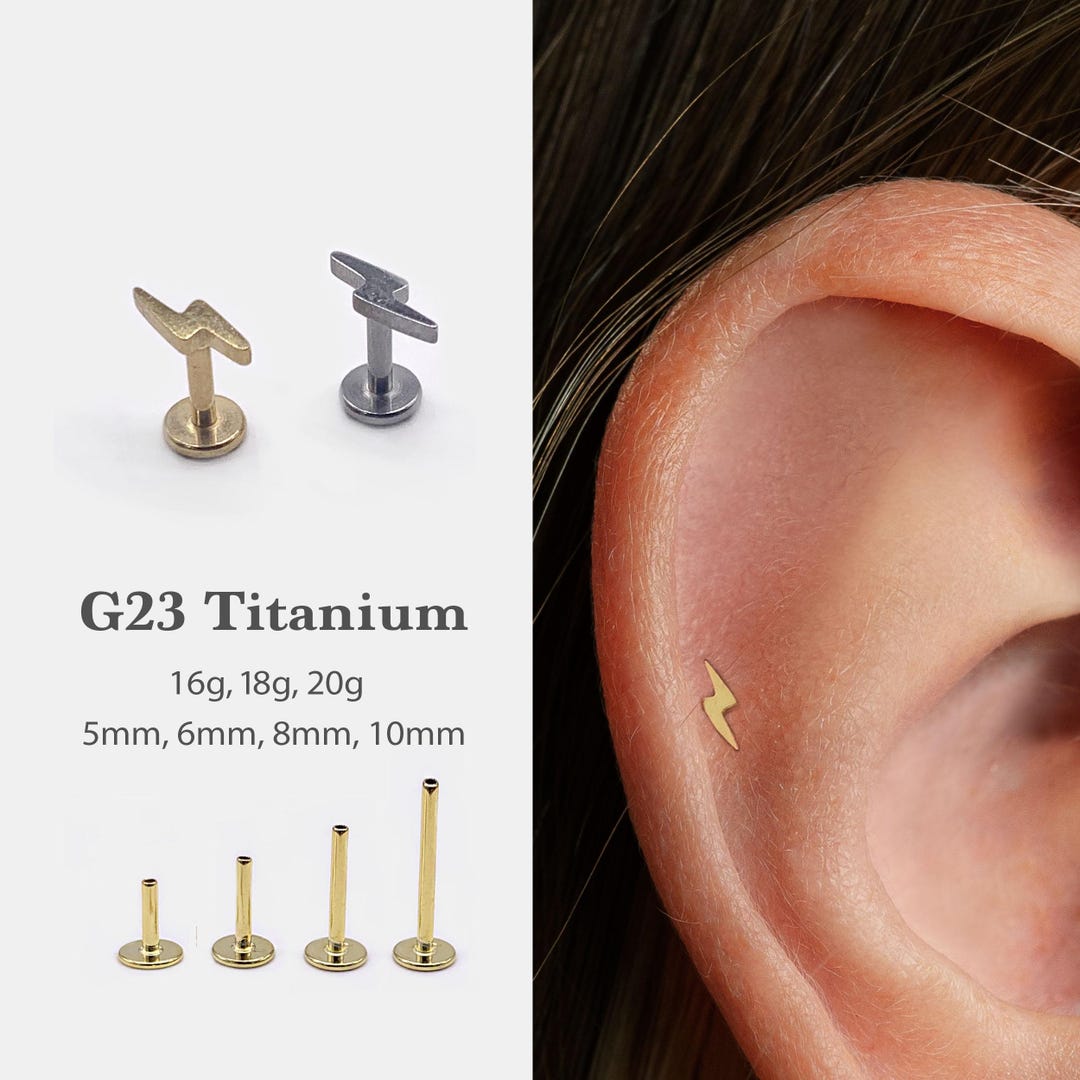 20G/18G/16G Lightning Bolt Push Pin Labret Threadless Flat Back Earring ...