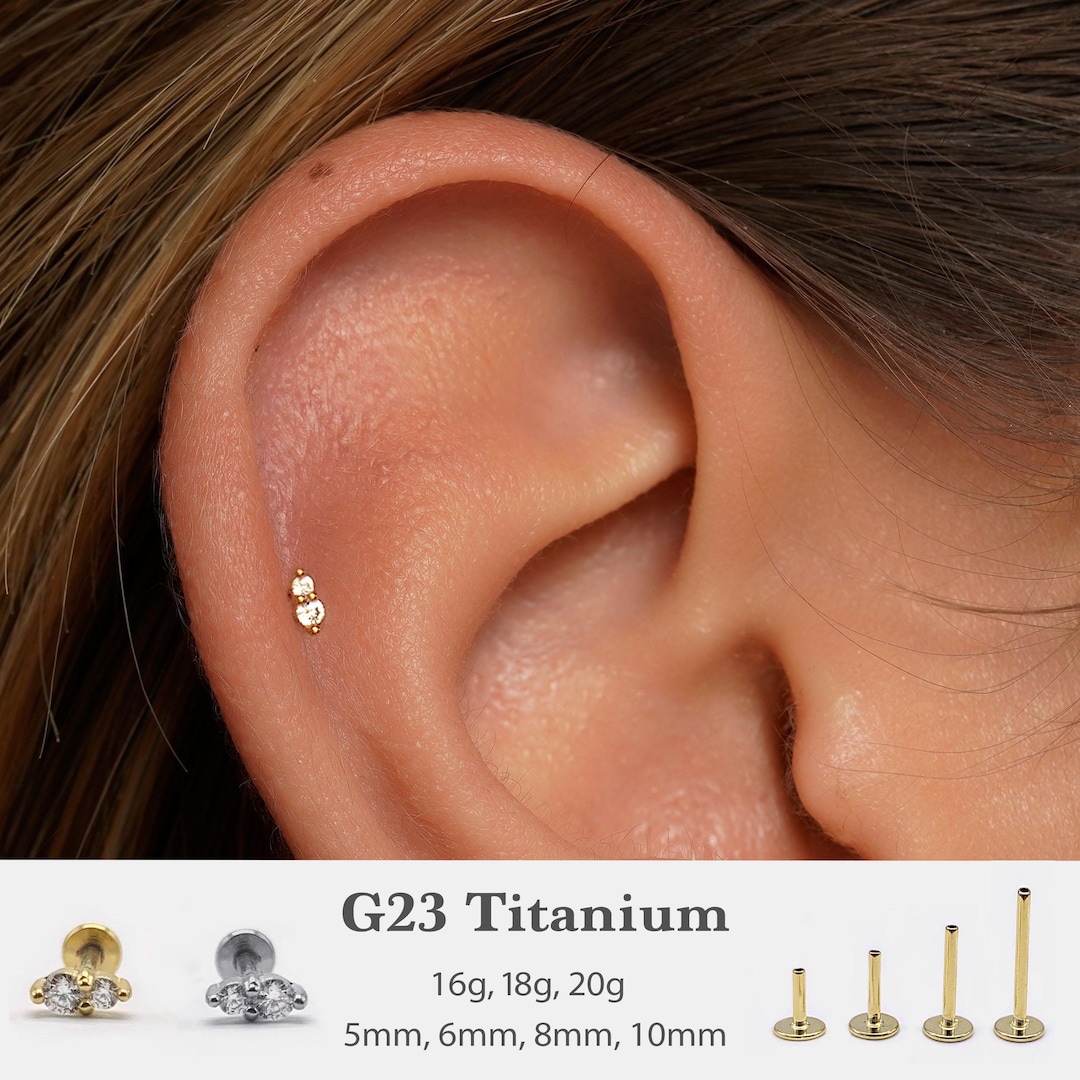 20G/18G/16G Tiny Push Pin Labret • Two Stone Flat Back Earring • Tragus ...