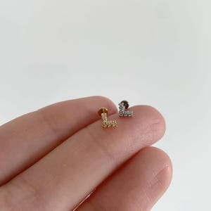 20G/18G/16G Cz V-shape Push Pin Labret • Threadless Flat Back Earring ...