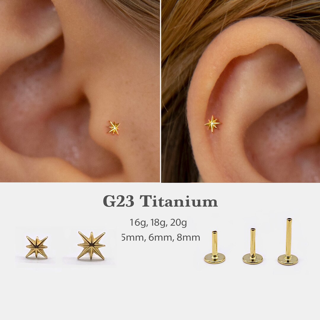 20G/18G/16G Starburst Push Pin Labret Threadless Flat Back Earring ...