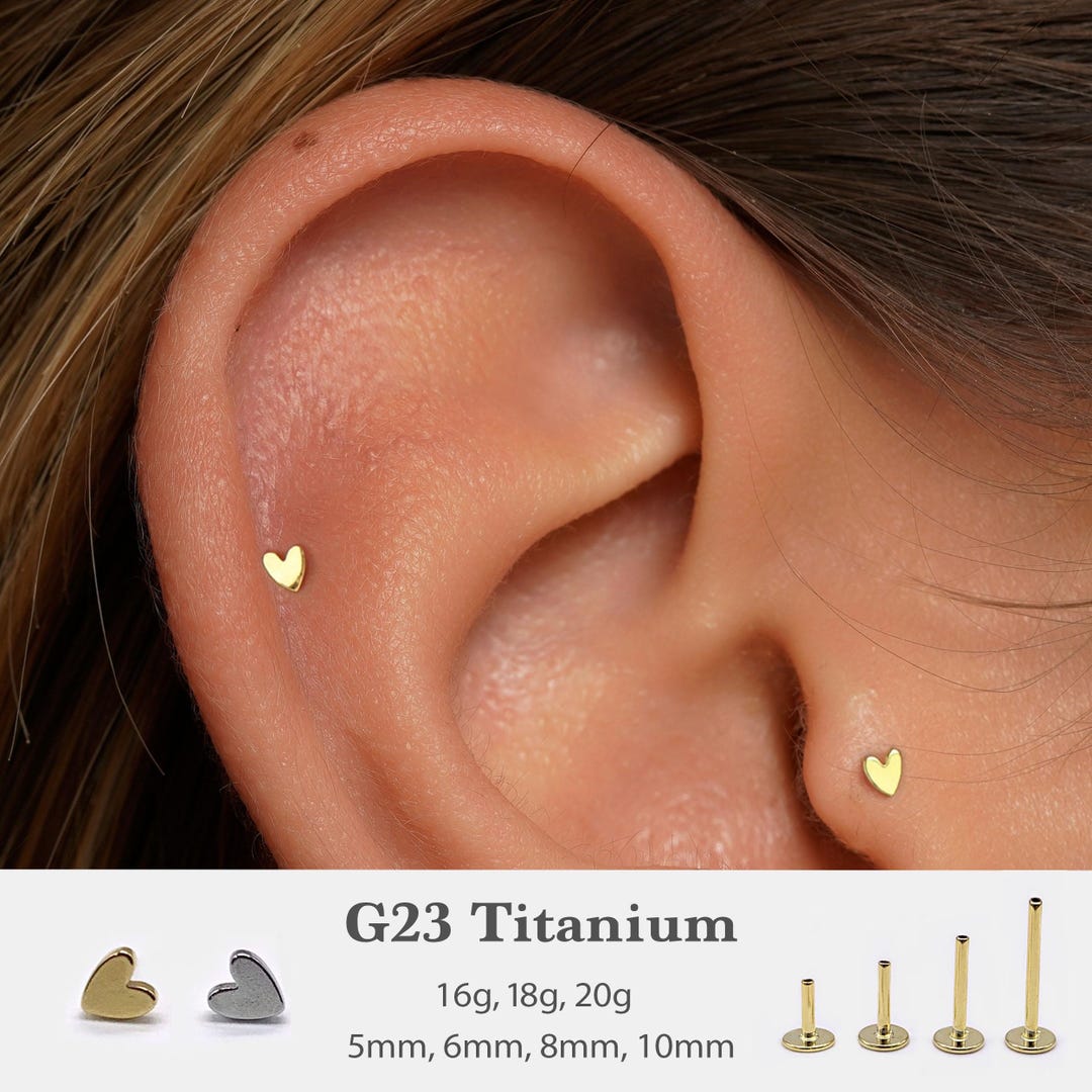 20G/18G/16G Heart Push Pin Labret • Threadless Flat Back Earring ...