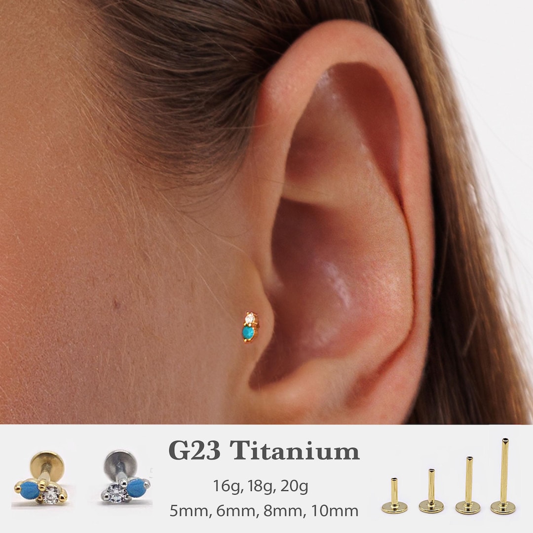 20G/18G/16G Tiny Push Pin Labret • Turquoise • Stud Two Stone Flat Back ...