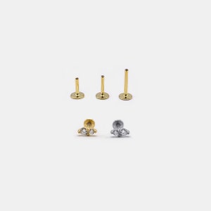 20G/18G/16G Tiny Push Pin Labret • Two Stone Flat Back Earring • Tragus ...