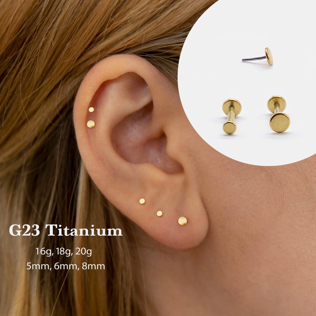 20G/18G/16G Disk Stud Push Pin Labret • Threadless Flat Back Earring ...
