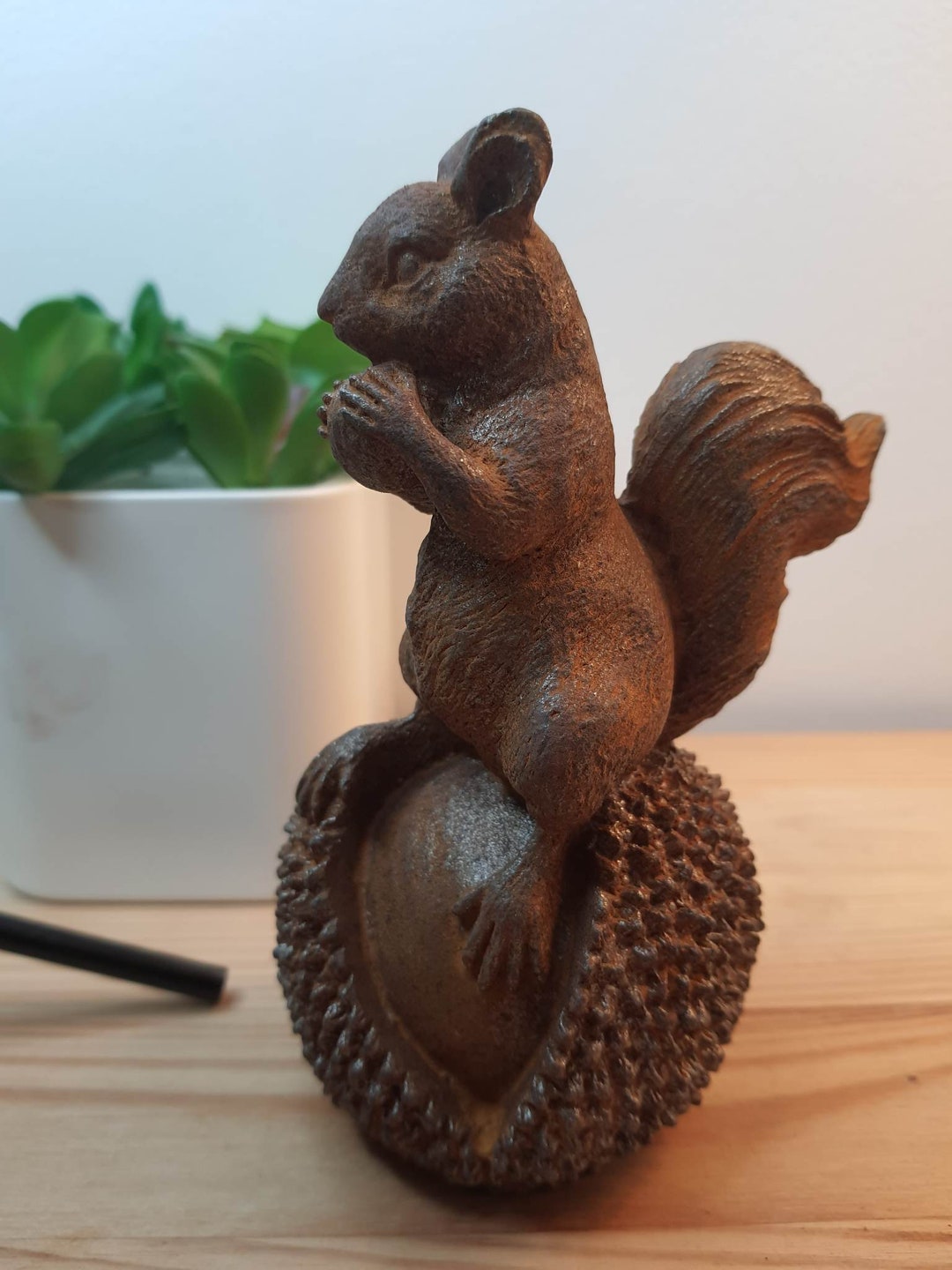 Squirrel Statue on a Cast Iron Chestnut - Etsy