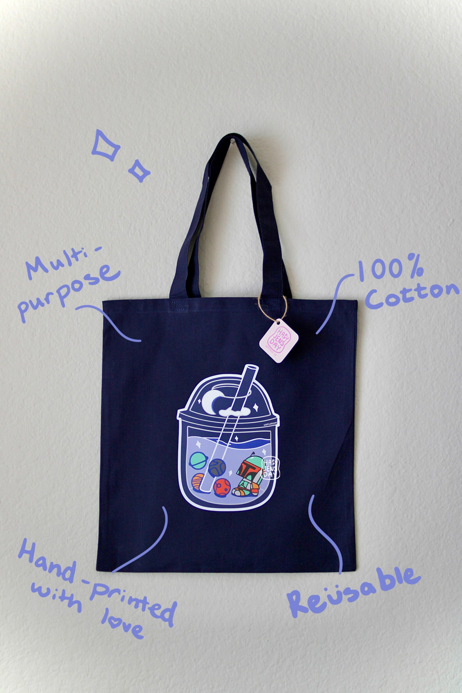 Tote Bag Boba Milk Tea Tote Bag Cute Art Space Tote Bag Boba Fett Art ...