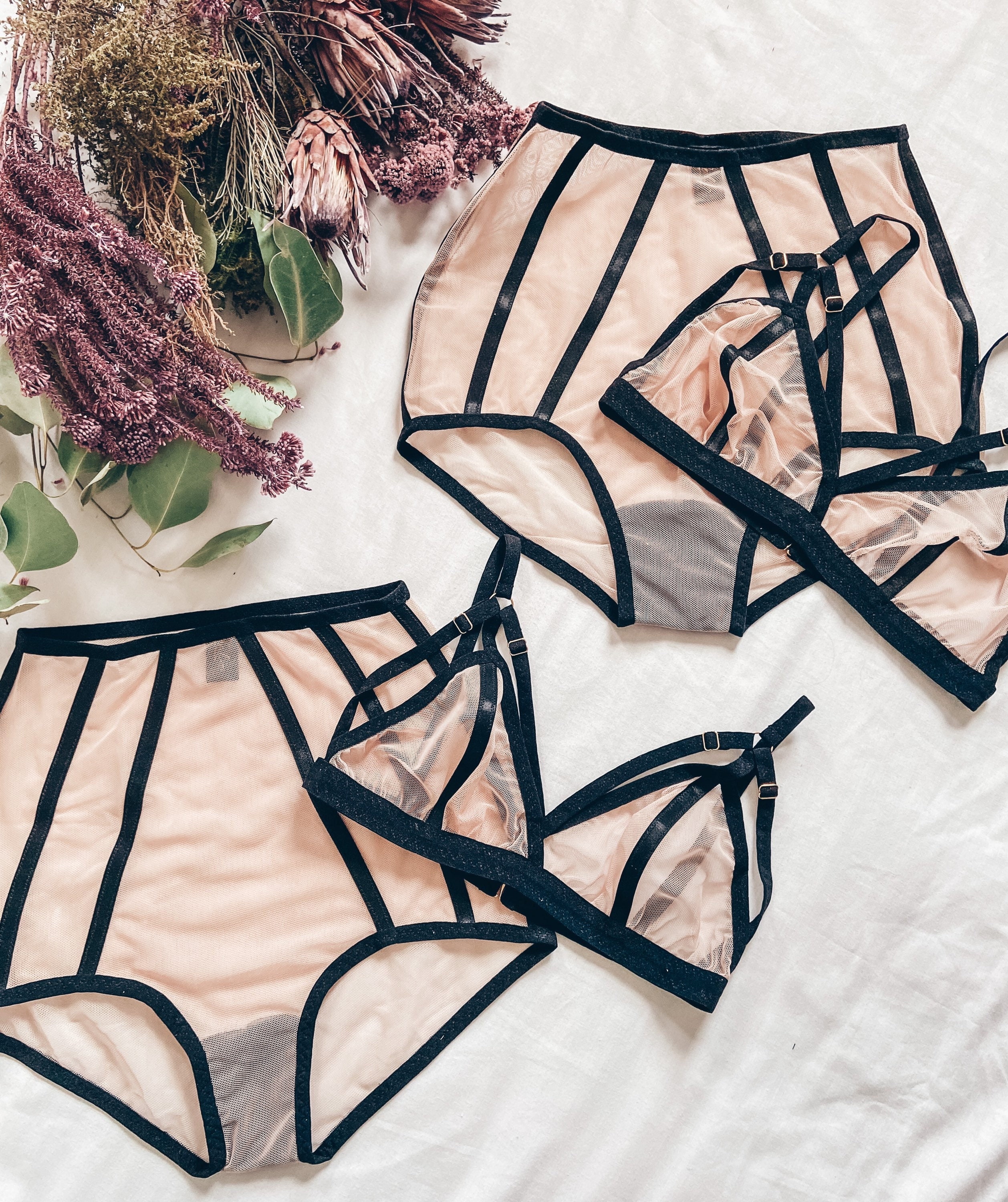 Betty Nude Lingerie Set Sheer Bra And Briefs High Waist Etsy Uk