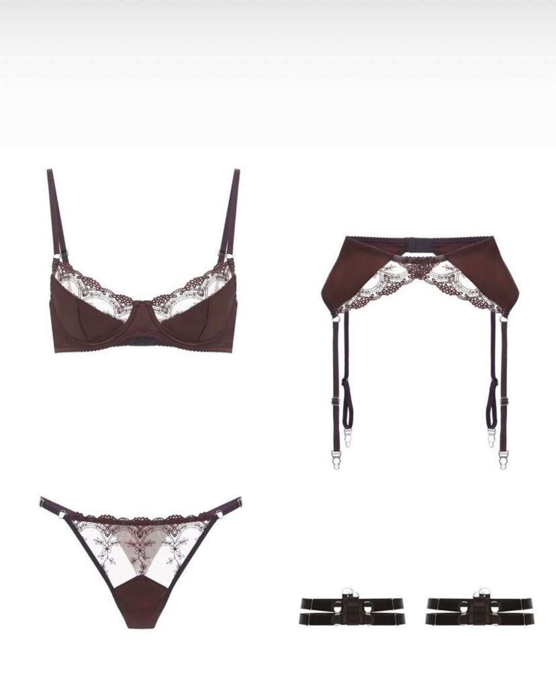 Chocolate Silk Satin Lingerie Set Elegant Brown Lingerie Set With