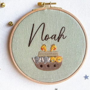 Noah’s Ark Embroidered Baby Name Sign, Fabric Jungle Animal Nursery ...