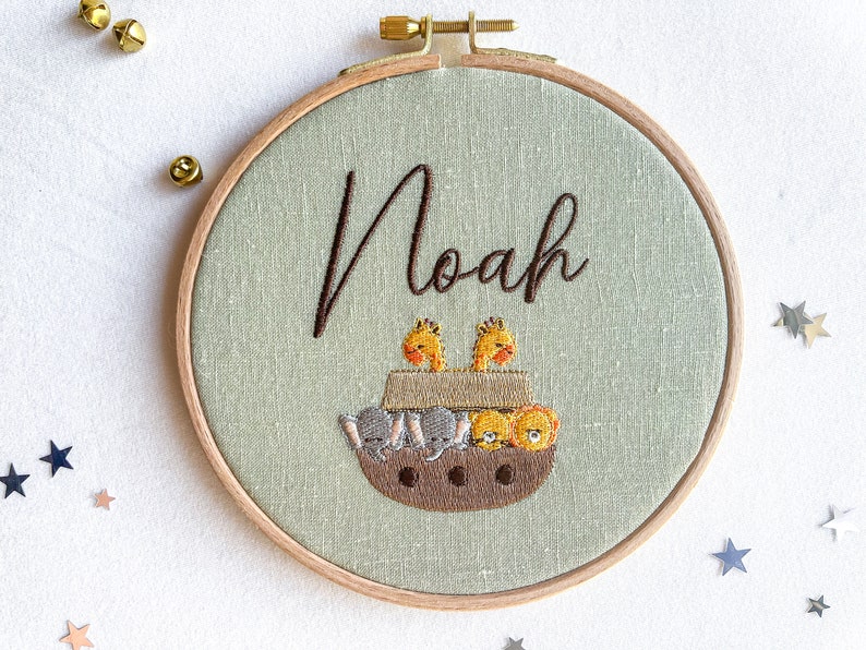 Noah’s Ark Embroidered Baby Name Sign, Fabric Jungle Animal Nursery ...