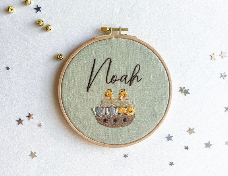 Noah’s Ark Embroidered Baby Name Sign, Fabric Jungle Animal Nursery ...