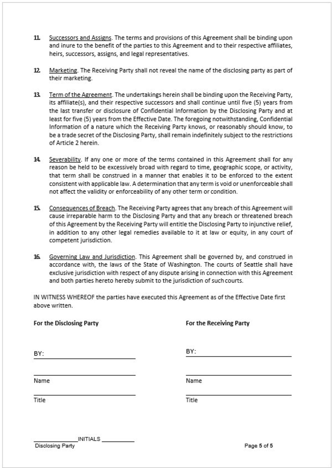 Non-disclosure Agreement Template, NDA Template, NDA Form, Non ...