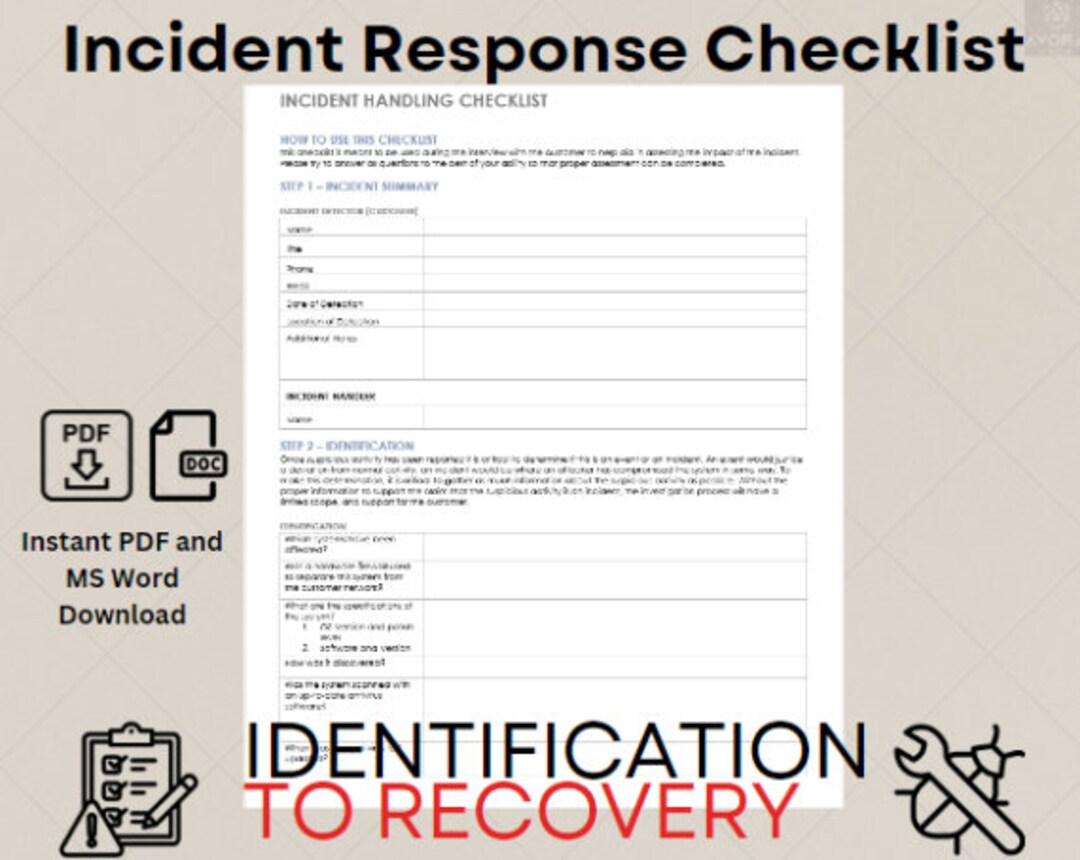 Incident Response Checklist - Cyber Event Form - Editable Word Docx ...