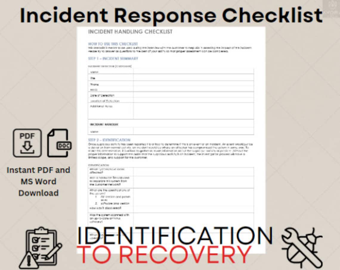 Incident Response Checklist - Cyber Event Form - Editable Word Docx ...