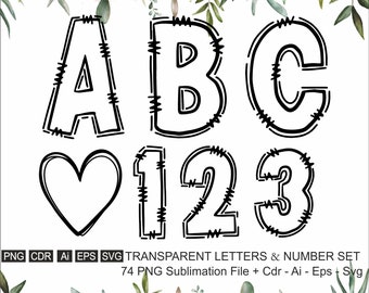 Alphabet Letters With Transparent Inside PNG Hand Drawn - Etsy