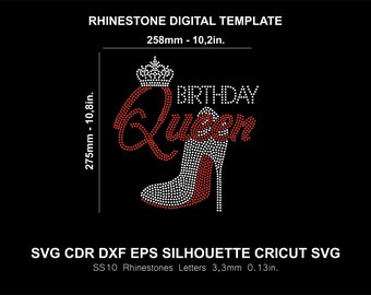 Birthday Queen Rhinestone Template SVG DXF EPS Cricut - Etsy