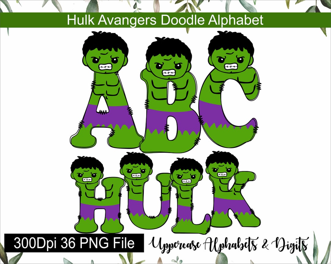 Hero Alphabet PNG Hulk Letters Avangers Hero Doodle Letters - Etsy