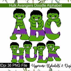 Hero Alphabet PNG Hulk Letters Avangers Hero Doodle Letters - Etsy