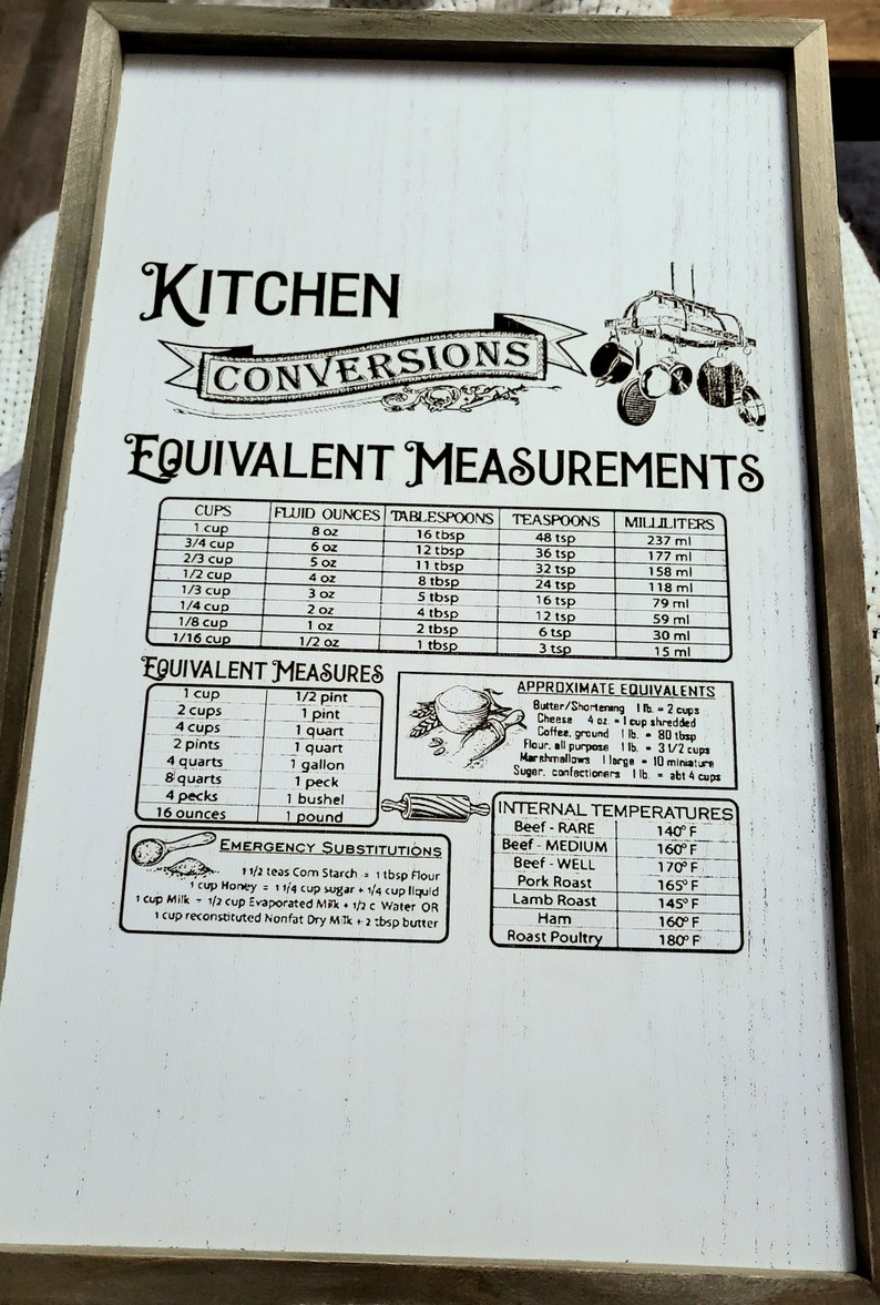 Wood Frame Kitchen Conversion Chart: Cooking Decor (18.82x11.89) - Etsy