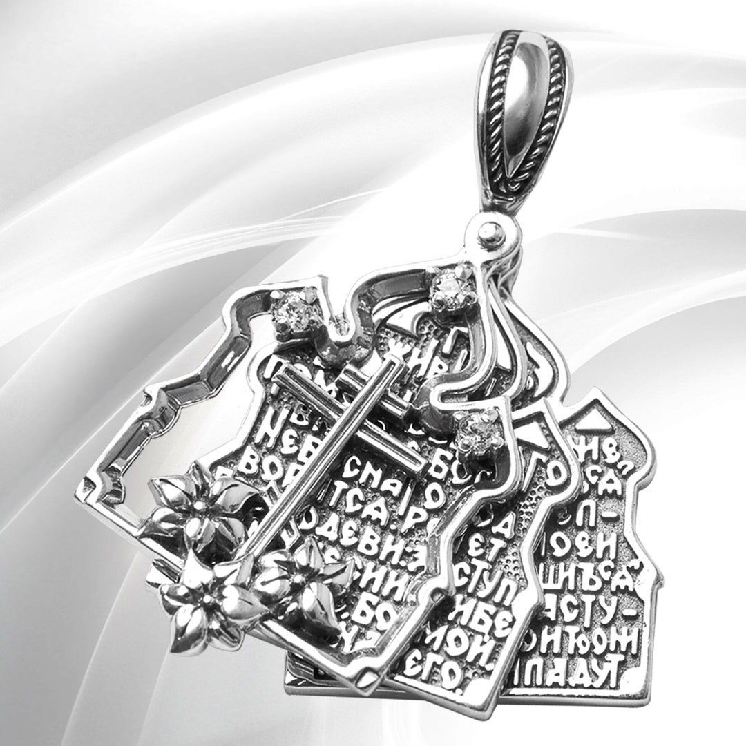 Jewelry Orthodox Pendant "prayer Shield" With Cubic Zirconia - Etsy