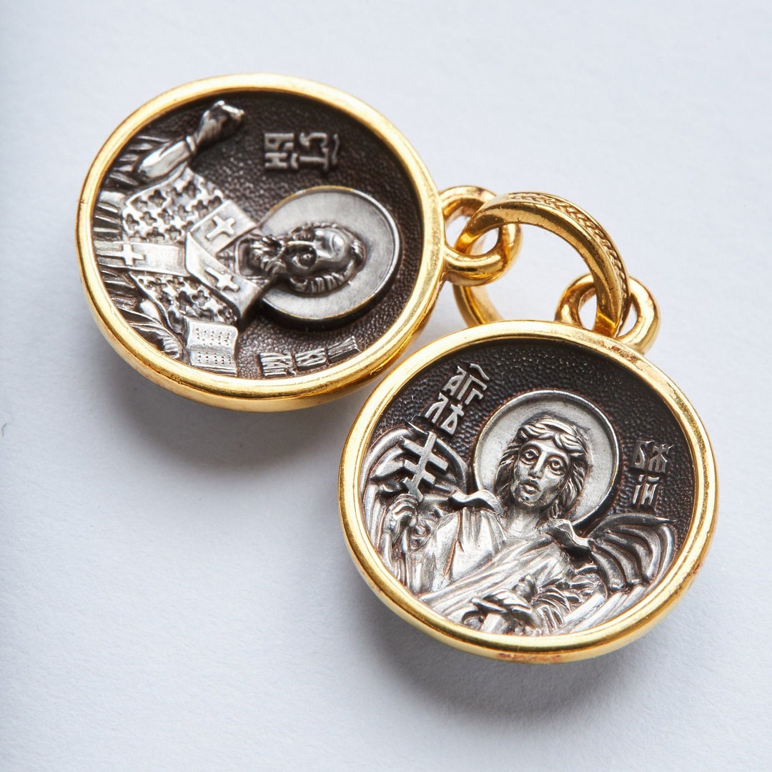 Orthodox Sterling Silver Pendant Locket Circular Pendant Saint Nicholas ...